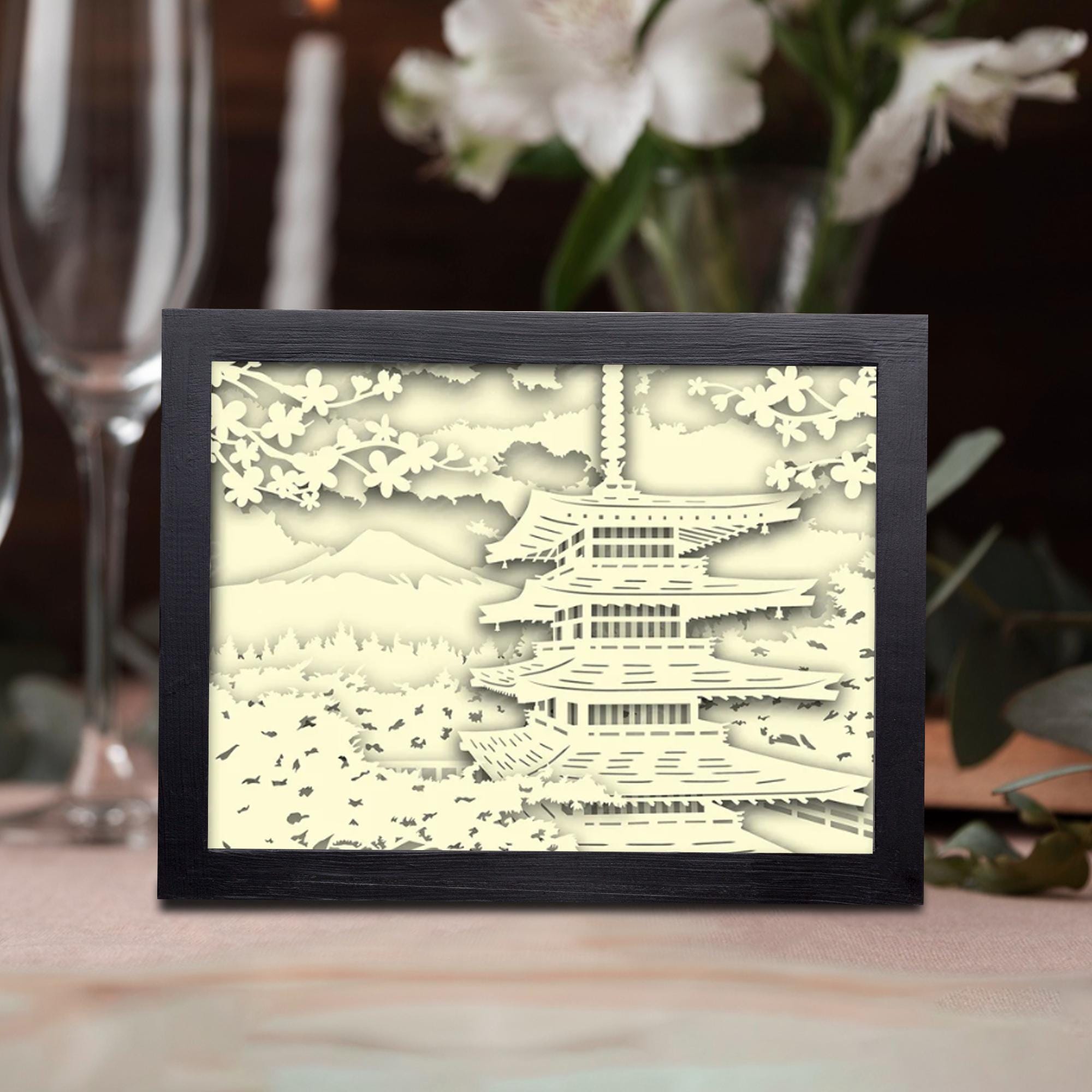 Japanese Pagoda Paper Cut Light Box, Gift for Him Anniversary Gift ...