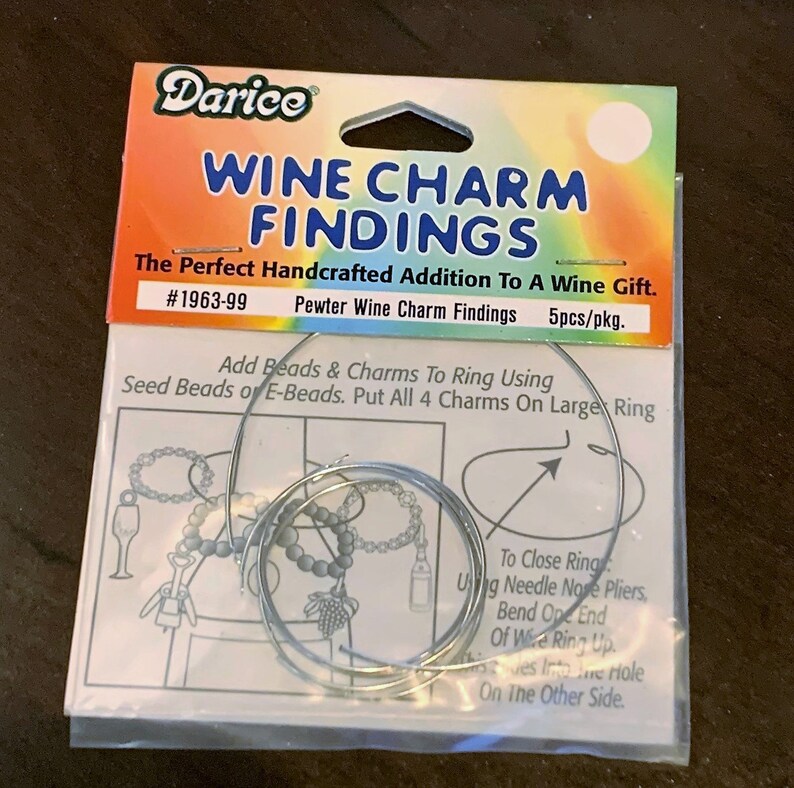 Pewter Wine Charm Hoops With Bottle Hoop - Silver or Gold -5 Pieces ...