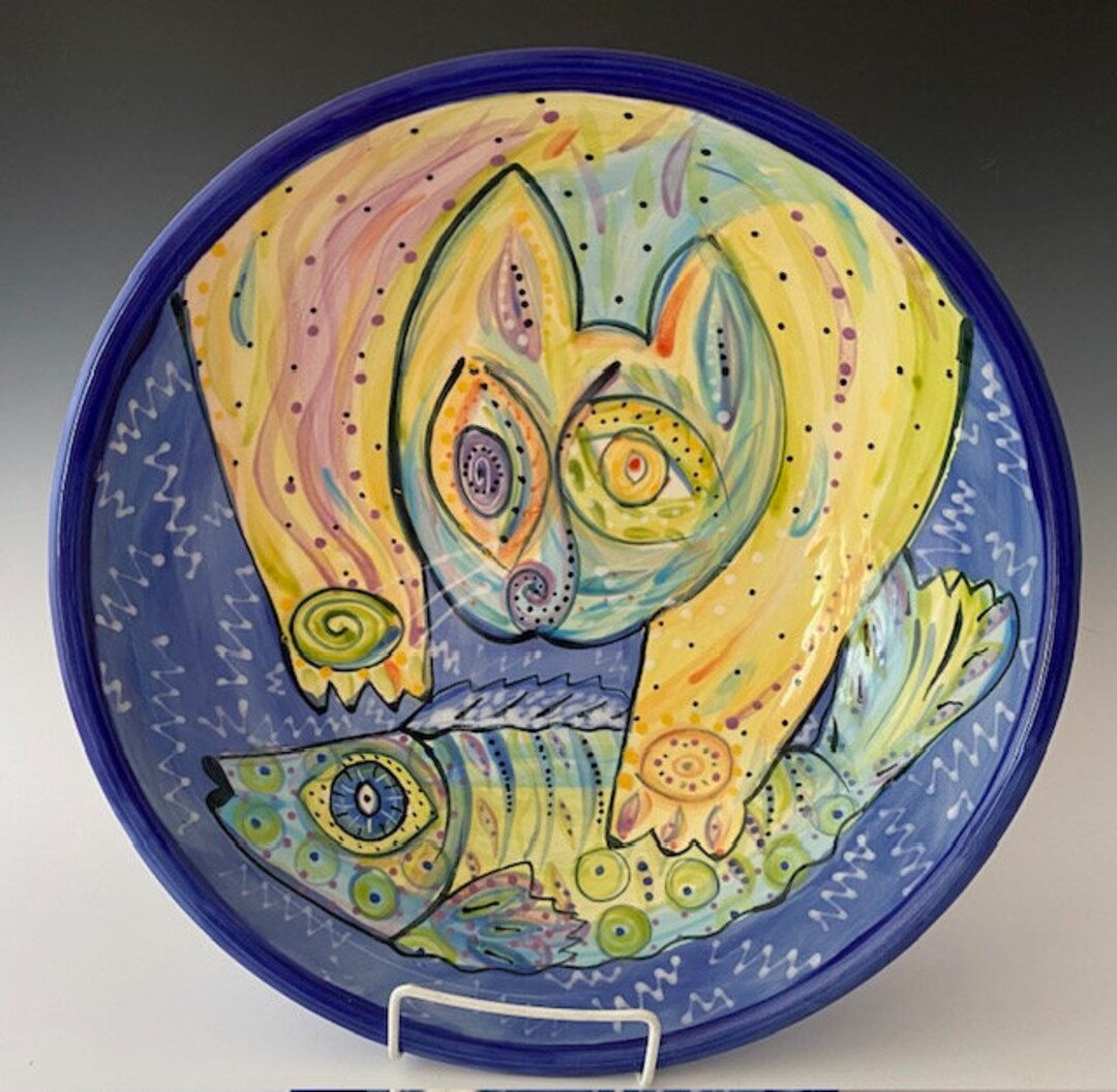 Cat Bowl, Hand Decorated Pottery, Hand Thrown Pottery, Cat Pottery ...