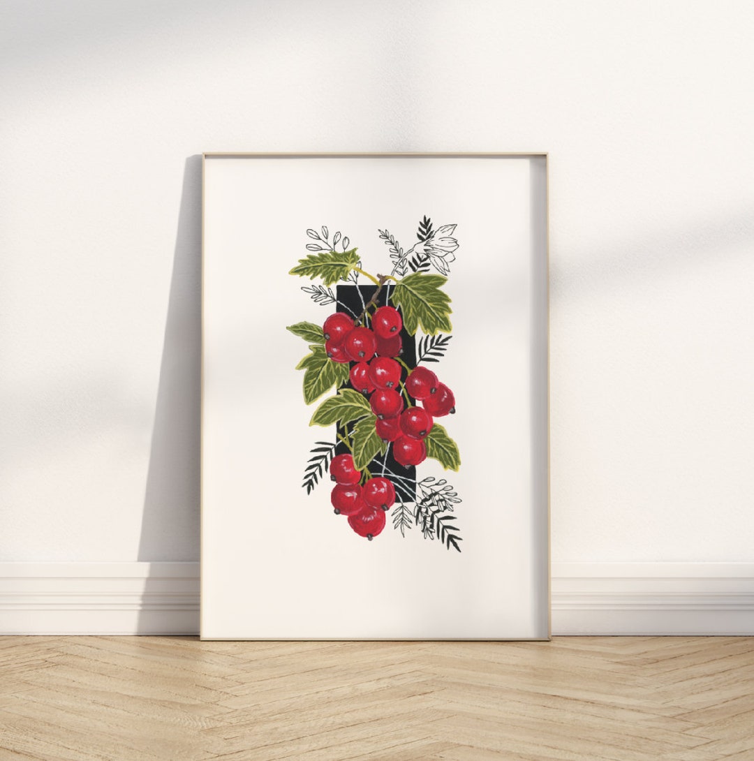Red Currant Art Print Wall Art Fruit Illustration Botanical Print Red ...