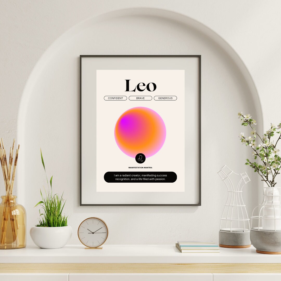 Leo Poster, Beige Zodiac Sign Poster, Trendy Wall Posters, Star Sign ...