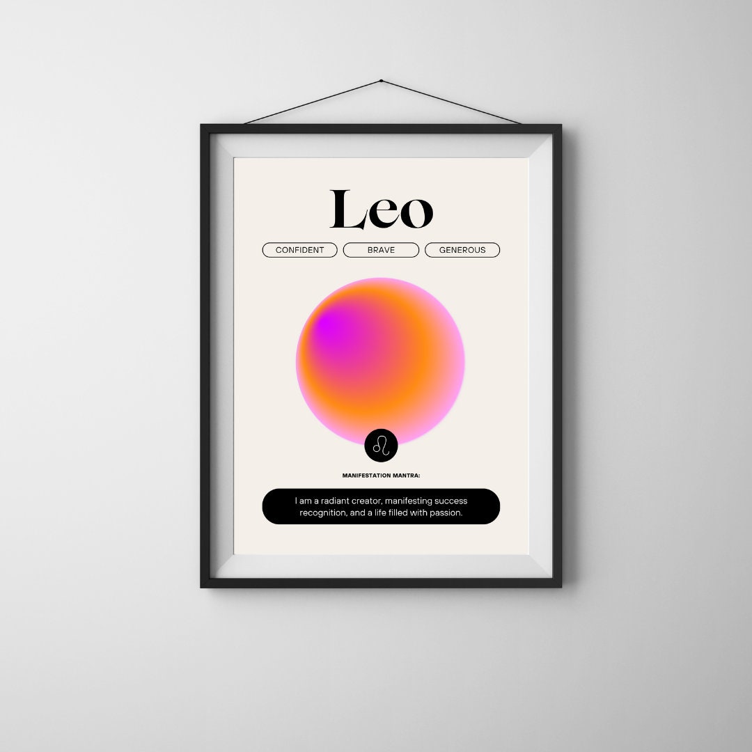 Leo Poster, Beige Zodiac Sign Poster, Trendy Wall Posters, Star Sign ...