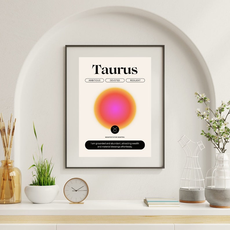 Taurus Poster, Beige Zodiac Sign Poster, Trendy Wall Posters, Star Sign ...