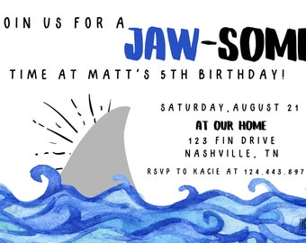 Jaws Birthday Invitation Jawsome Birthday Invitation Jaw-some Birthday ...