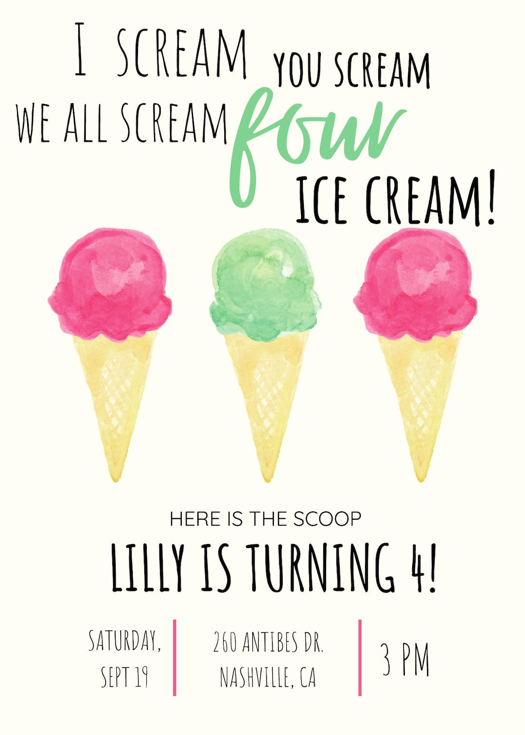 All Scream for Ice Cream Birthday Invitation | Editable Digital Invite ...