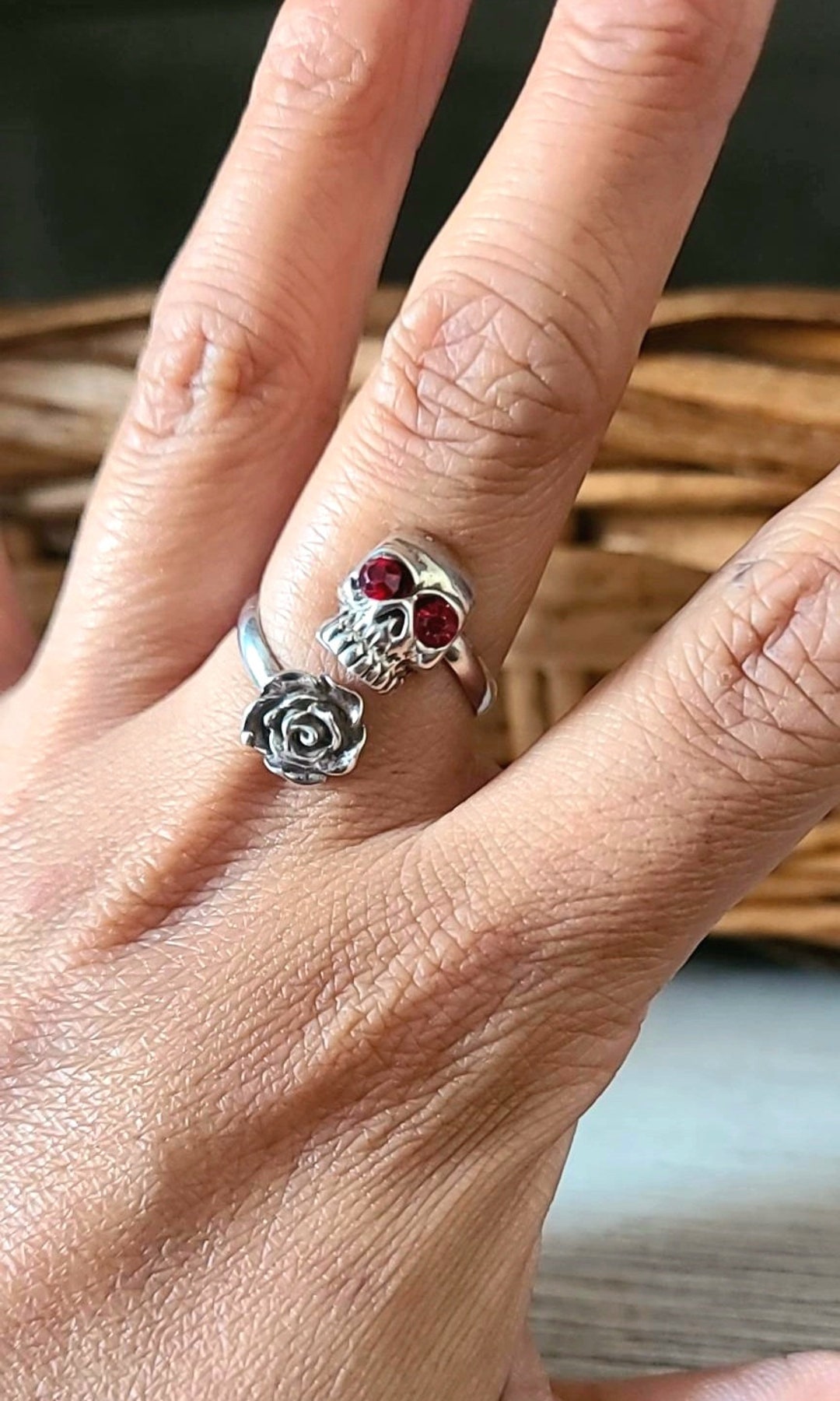 Skull Rose Ring sterling Silver skull Ring rose Ring - Etsy