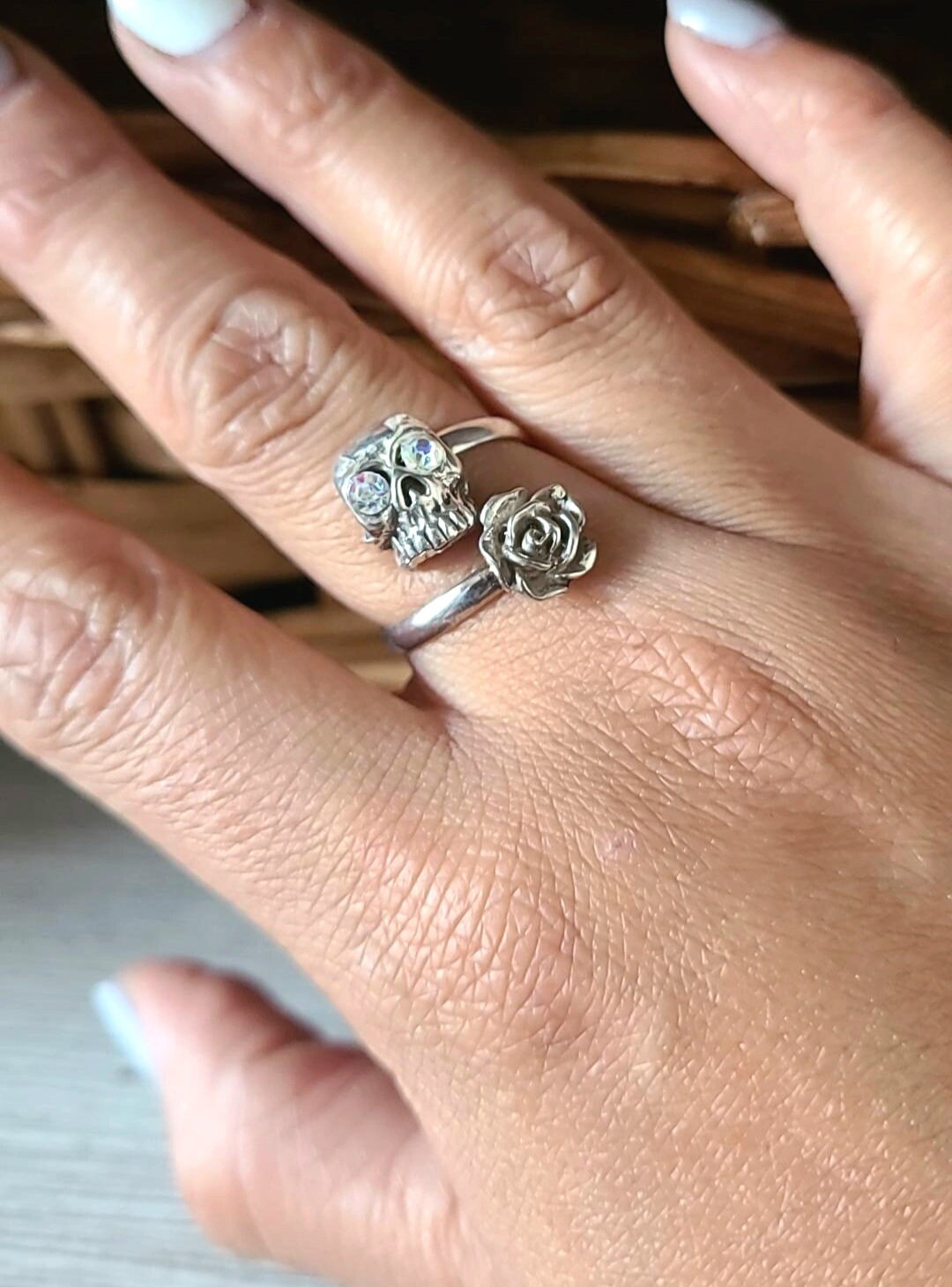 Skull Rose Ring sterling Silver skull Ring rose Ring - Etsy