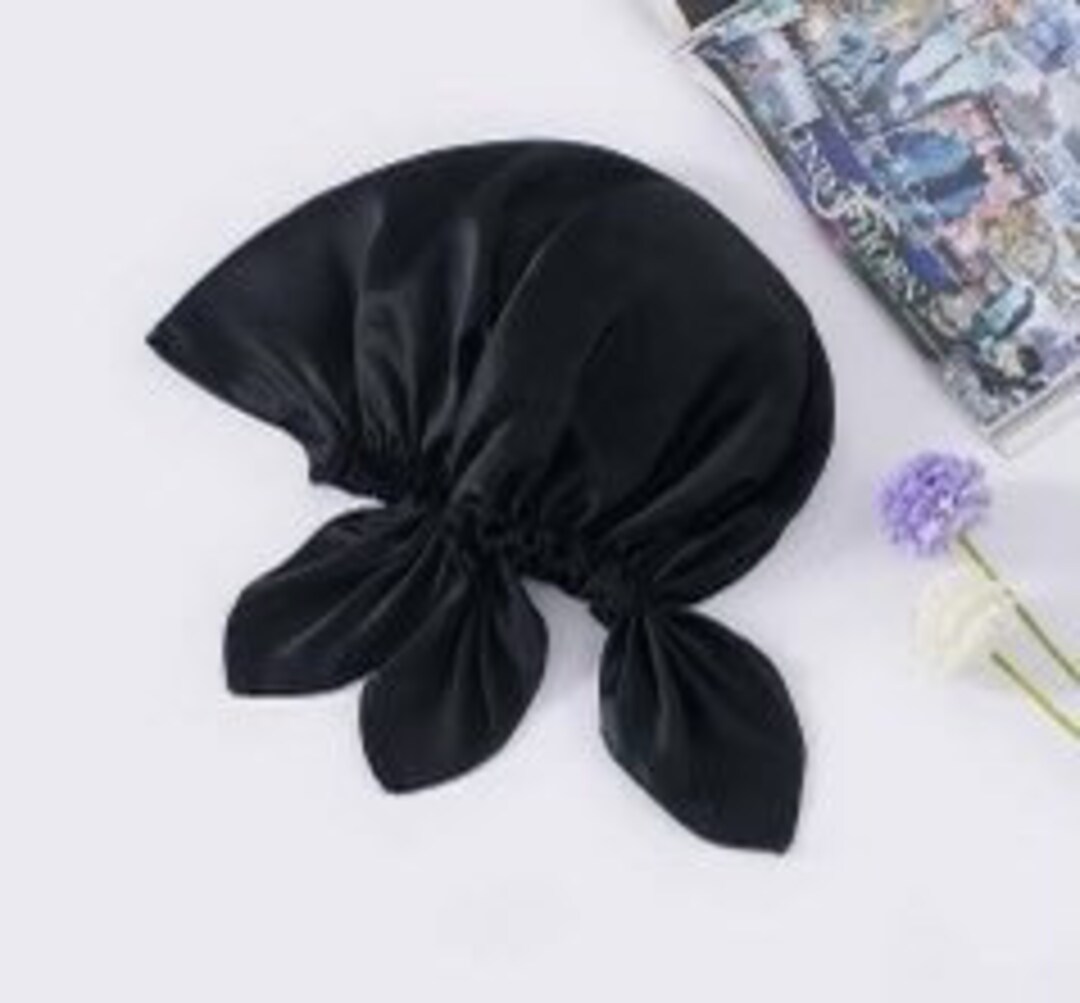 Black Silk Sleeping Cap for Hair night Cap Women 100% Real Silk Bonnet ...