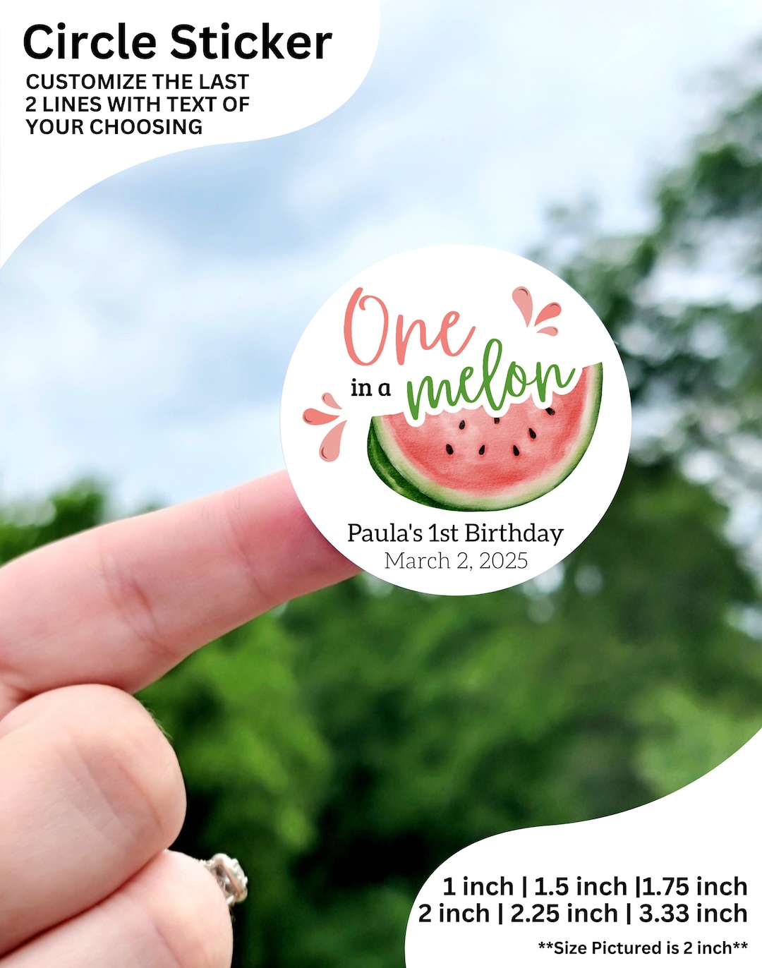 One in a Melon 1st Birthday Stickers - Custom Watermelon Birthday Party ...