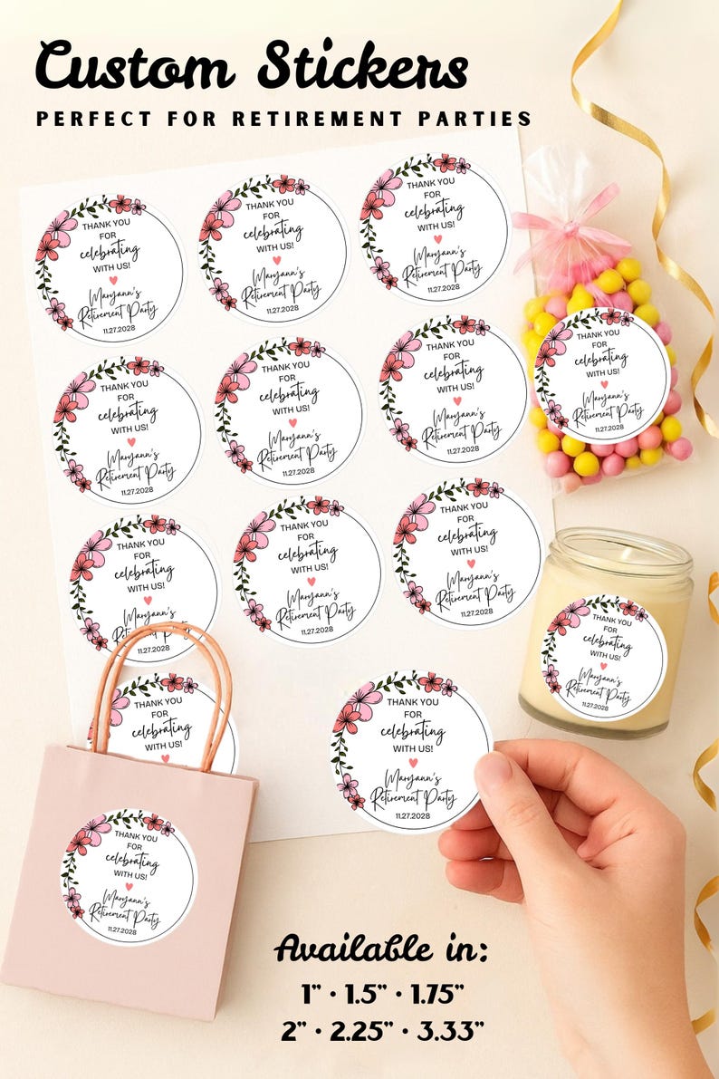 Retirement Stickers, Custom Favor Labels for Bags, Candles, Candy Jars ...