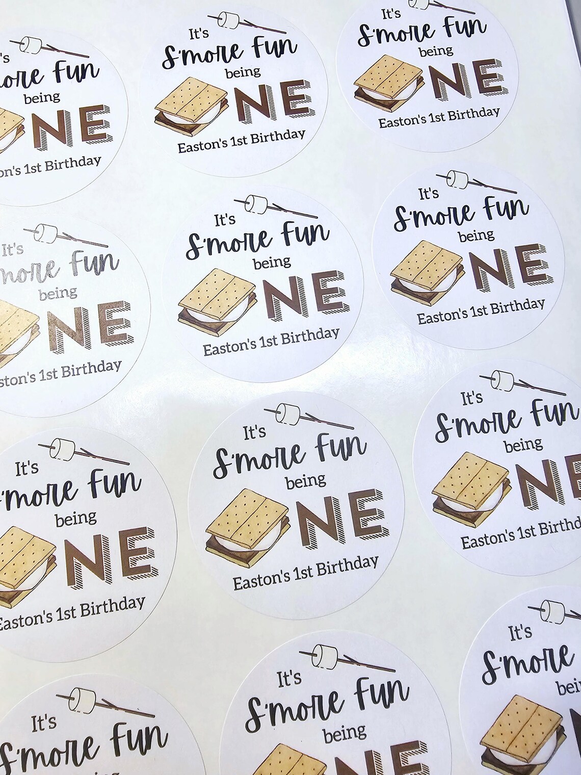 Smore Fun Being One 1st Birthday Stickers - Custom Smores Birthday ...