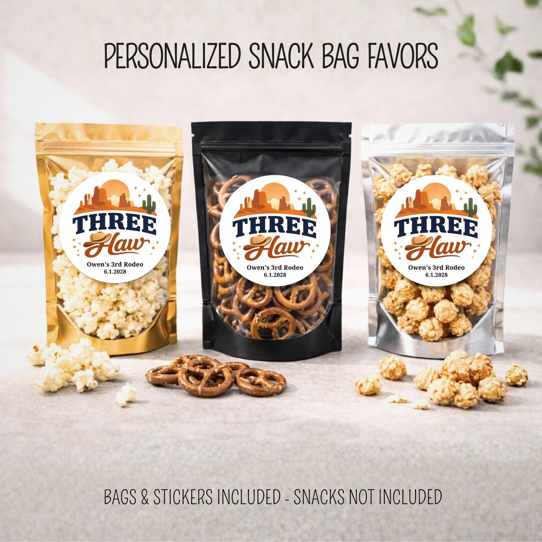 Three Haw Snack Bag Favors - Western Cowboy 3rd Birthday Party Favors ...