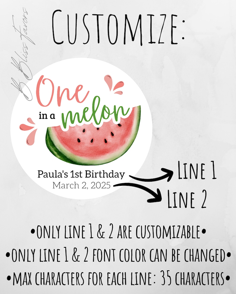One in a Melon 1st Birthday Stickers - Custom Watermelon Birthday Party ...