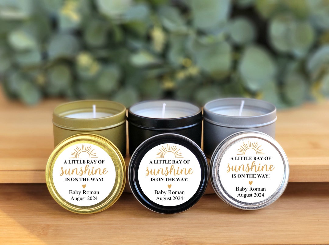 A Little Ray of Sunshine Candle Favors 4oz Soy PRE-ASSEMBLED Sun Baby ...