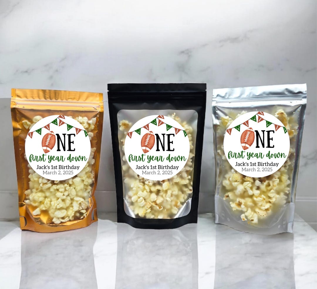 First Year Down 1st Birthday Snack Bag Favors, Football Sports Party ...