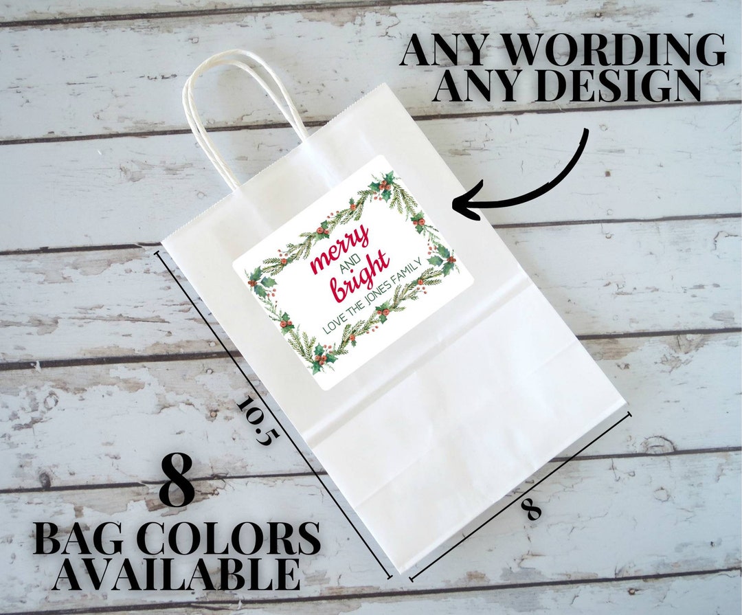 Holiday Gift Bags With Custom Stickers - Gift Bags and Label, Custom ...