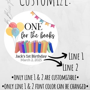 ONE for the Books 1st Birthday Stickers - Custom Book Birthday Party ...