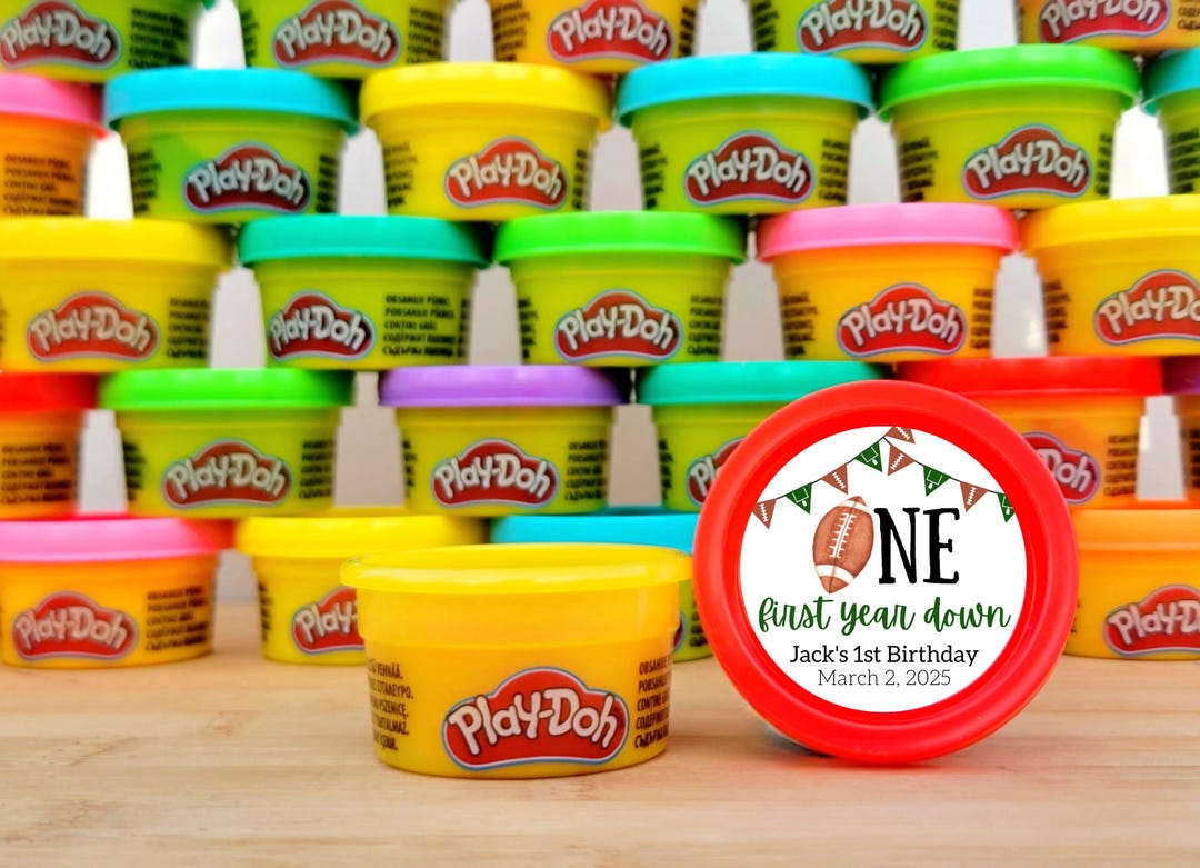 First Year Down 1st Birthday Play Dough Favors - Boys Football Birthday ...