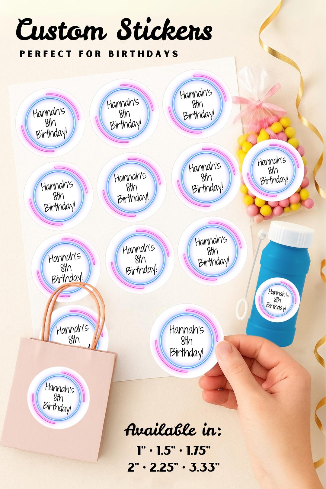 Kids Birthday Stickers, Custom Favor Labels for Treat Goodie Bags ...