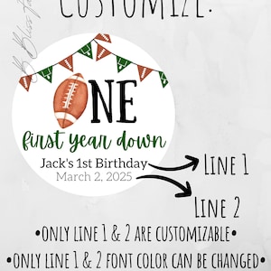 First Year Down 1st Birthday Stickers - Custom Football Birthday Party ...