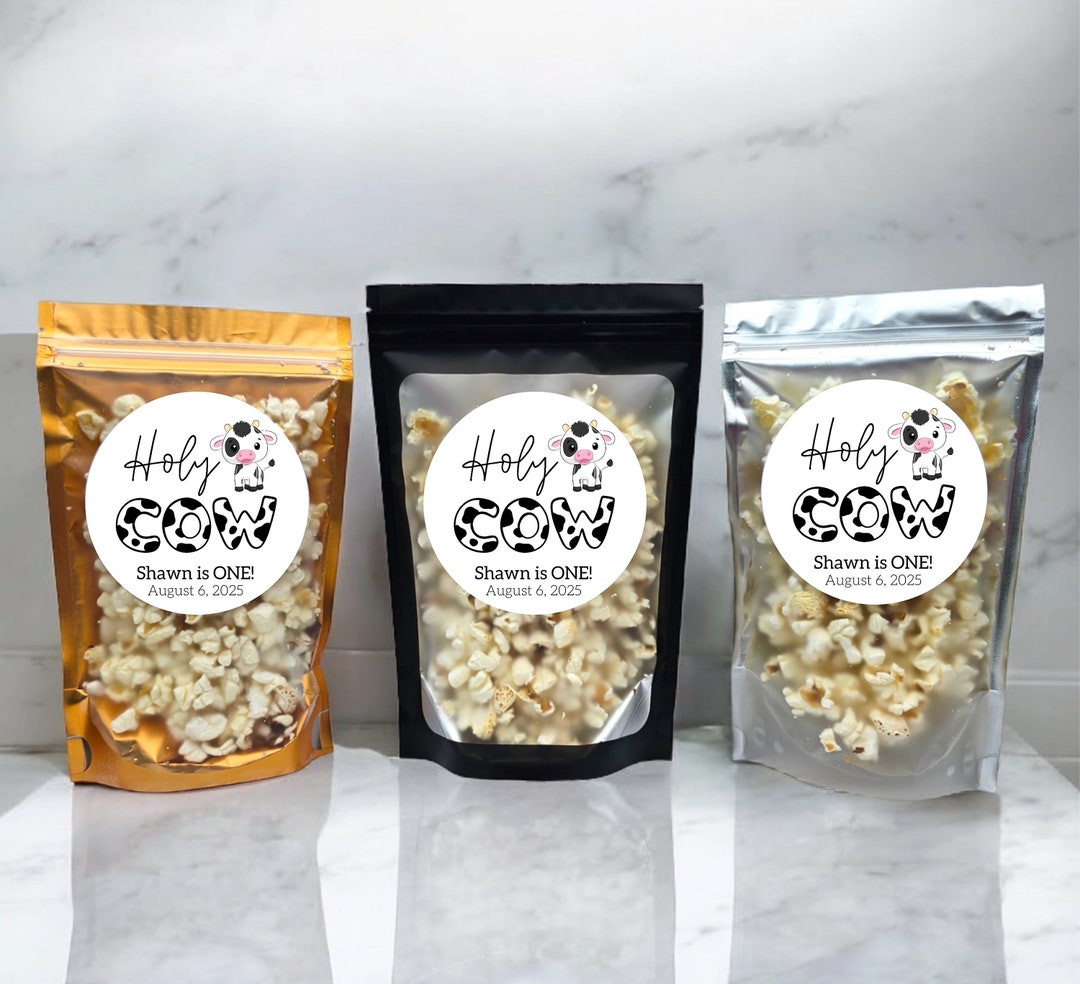Holy Cow 1st Birthday Snack Bag Favors, Holy Cow Favors, Stand up Favor ...