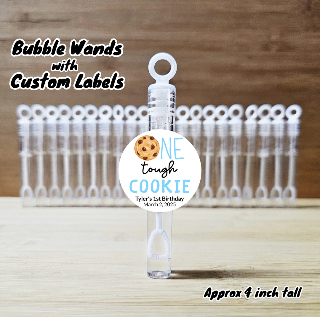 One Tough Cookie Boy 1st Birthday Bubble Favors - Labels & Filled ...