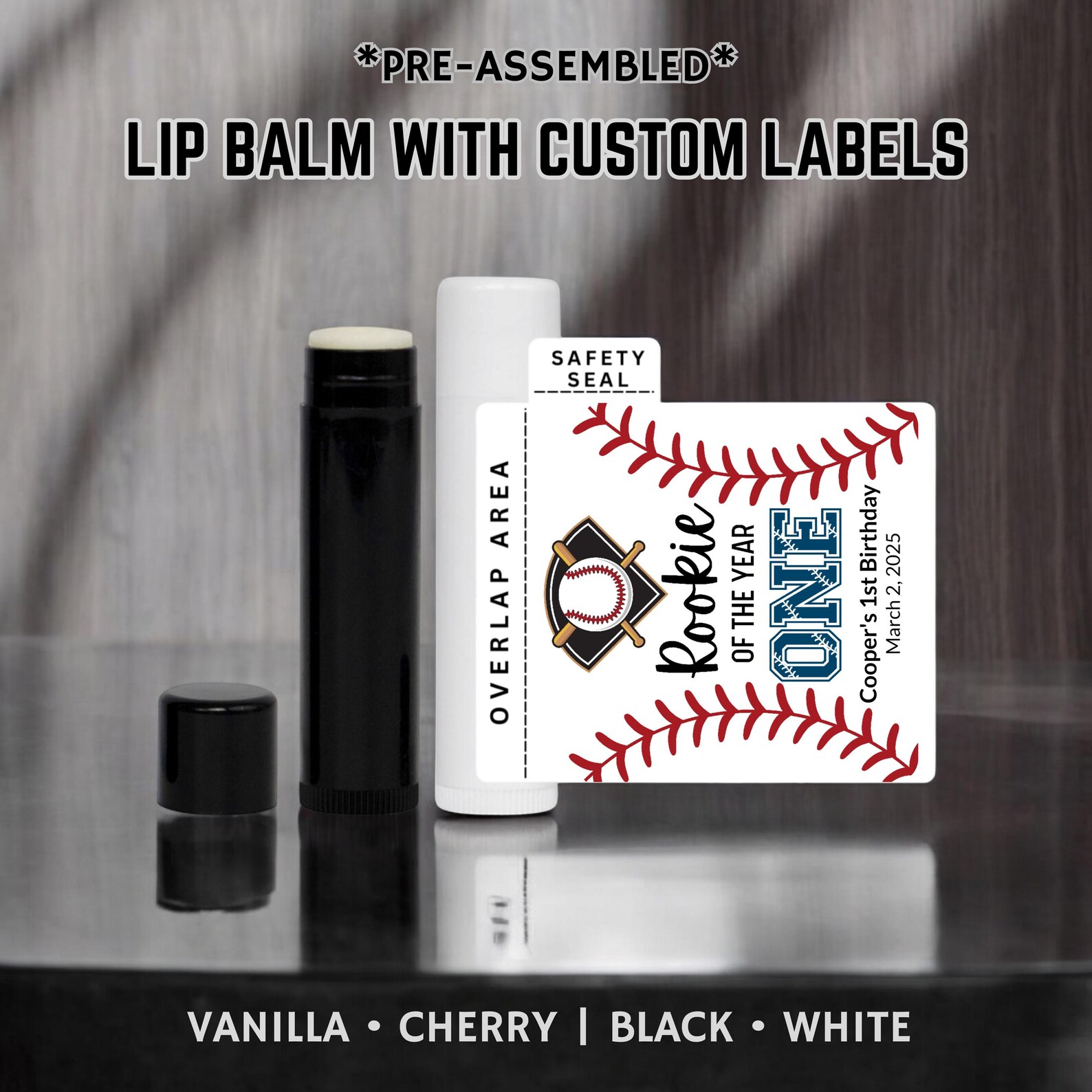 Rookie of the Year 1st Birthday Lip Balm Favors -PRE-ASSEMBLED- Vanilla ...