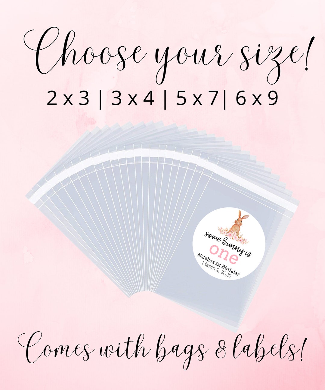 Some Bunny is ONE Pink 1st Birthday Treat Bags - Bags & Labels - Self ...