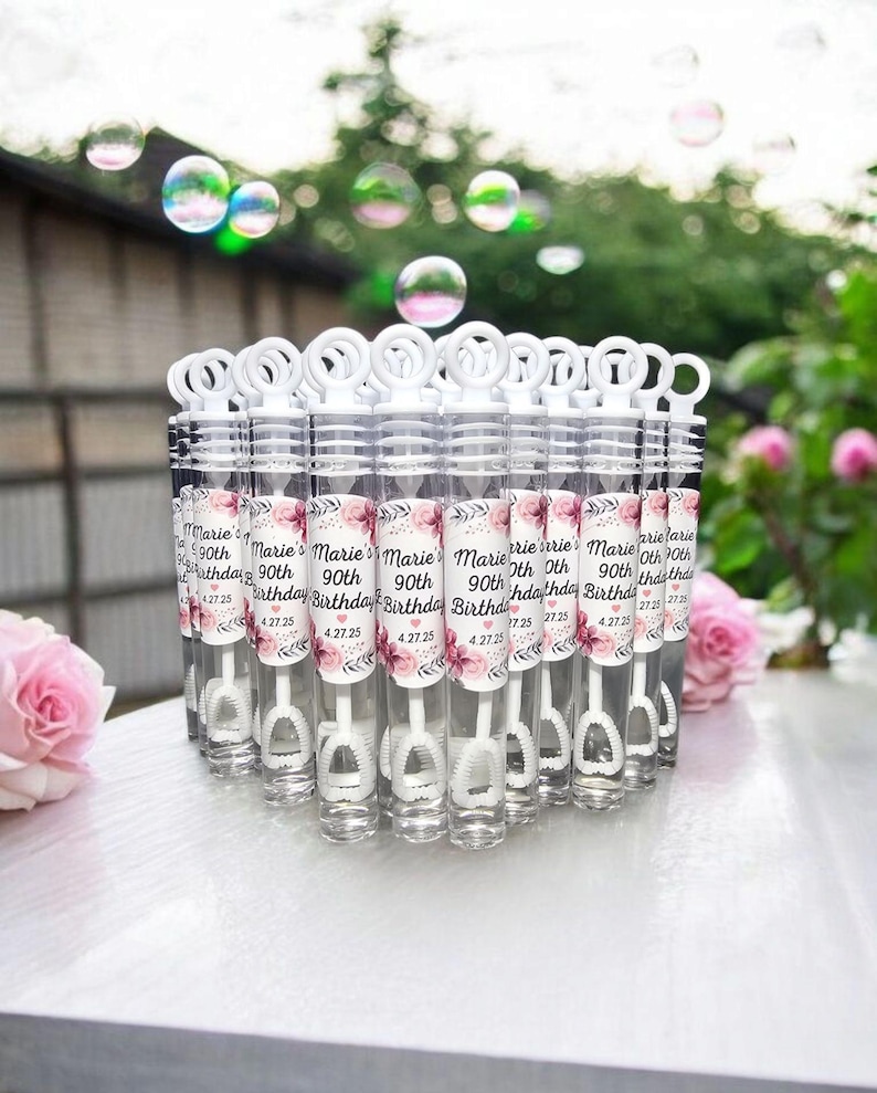 Birthday Bubble Wands - Custom Labels & Filled Bubble Wand - Adult 70th ...