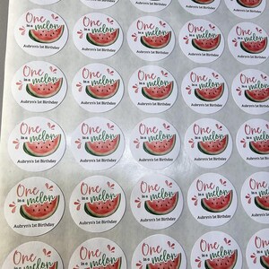 One in a Melon 1st Birthday Stickers - Custom Watermelon Birthday Party ...