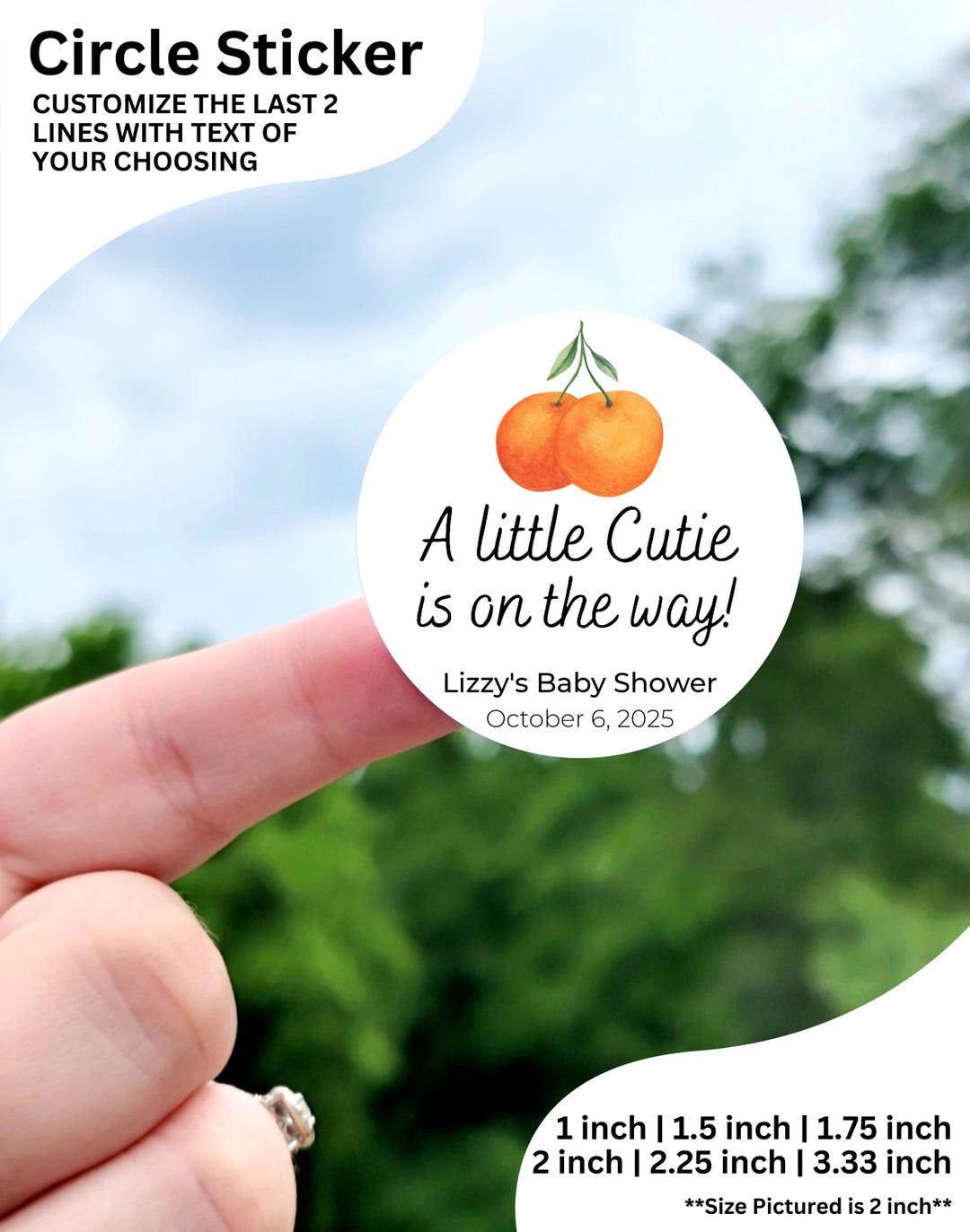 Little Cutie Baby Shower Stickers - Custom Orange Theme Party Labels ...