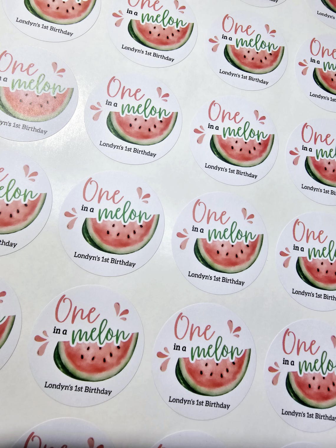 One in a Melon 1st Birthday Stickers - Custom Watermelon Birthday Party ...