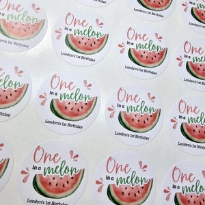 One in a Melon 1st Birthday Stickers - Custom Watermelon Birthday Party ...