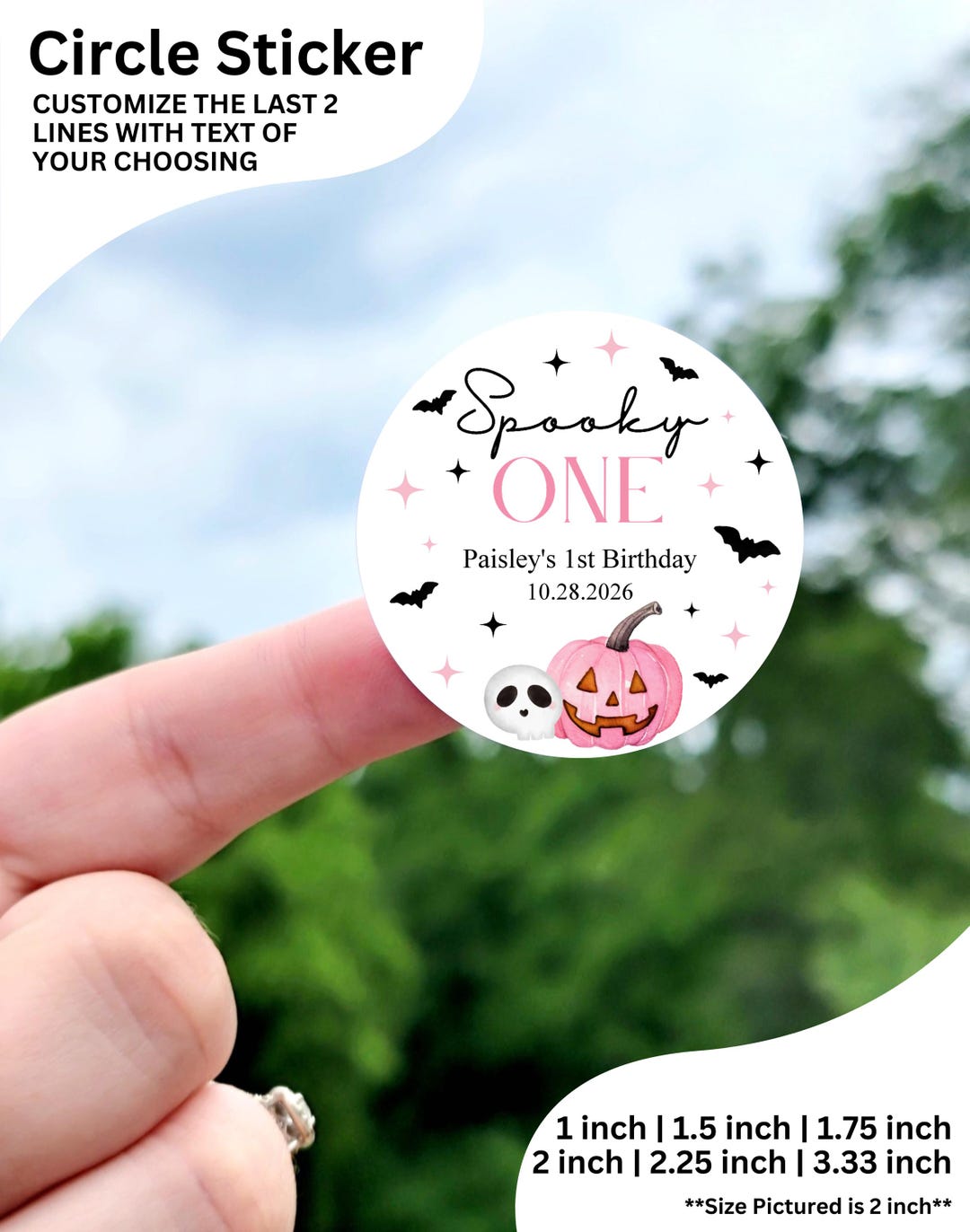 Pink Spooky One Birthday Stickers - Custom Spooky One Boo Day Party ...