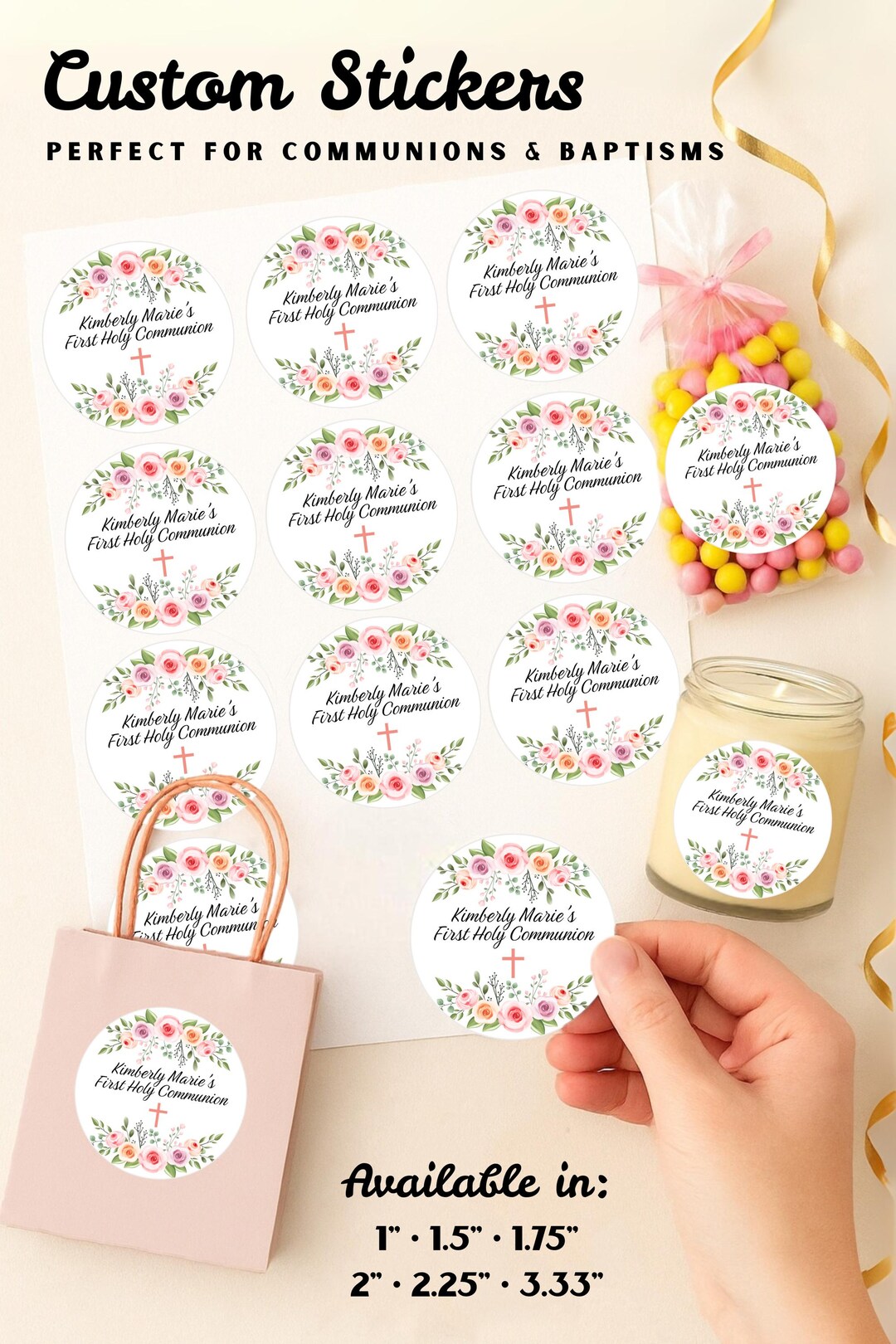 Baptism Stickers, Custom Favor Labels for Christenings, First Communion ...