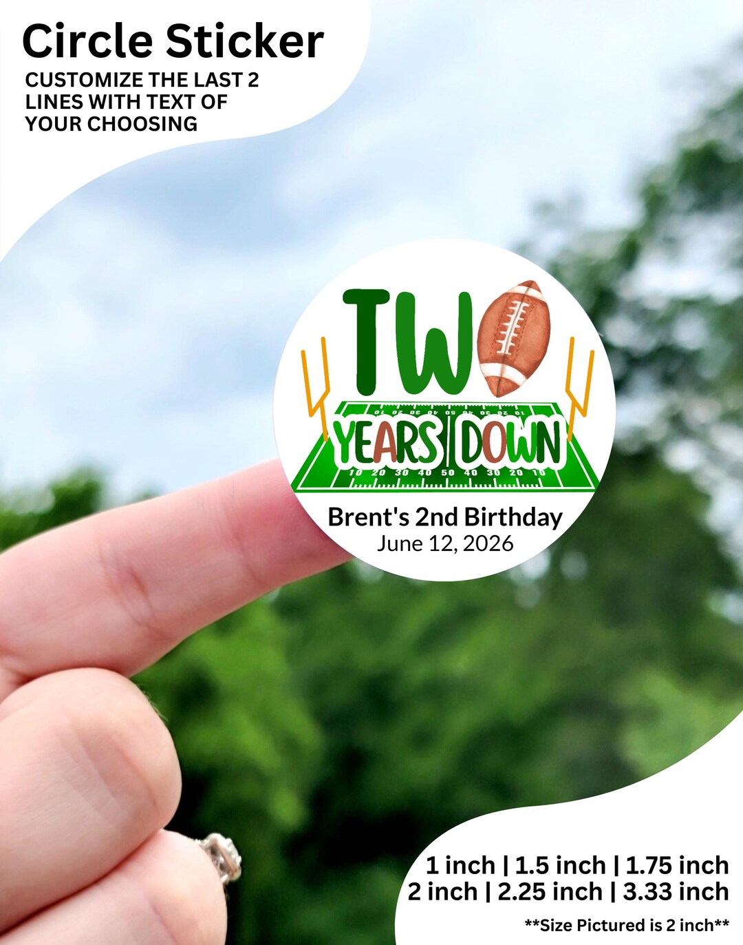 Football 2nd Birthday Stickers – Second Year Down Party Favors, Sports Theme Birthday Supplies ...