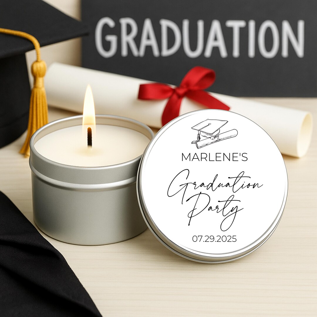 Graduation Party Candle Favors, Custom Minimal Graduation Cap Sketch ...