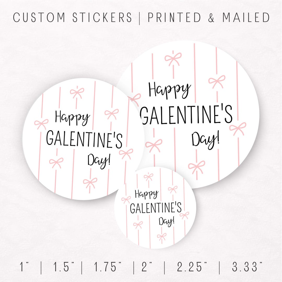 Pink Bow Galentine’s Stickers — Happy Galentine’s Day Favor Labels ...