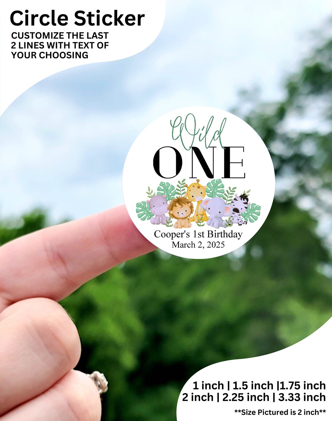 Wild One 1st Birthday Stickers - Custom Jungle Birthday Party Labels ...