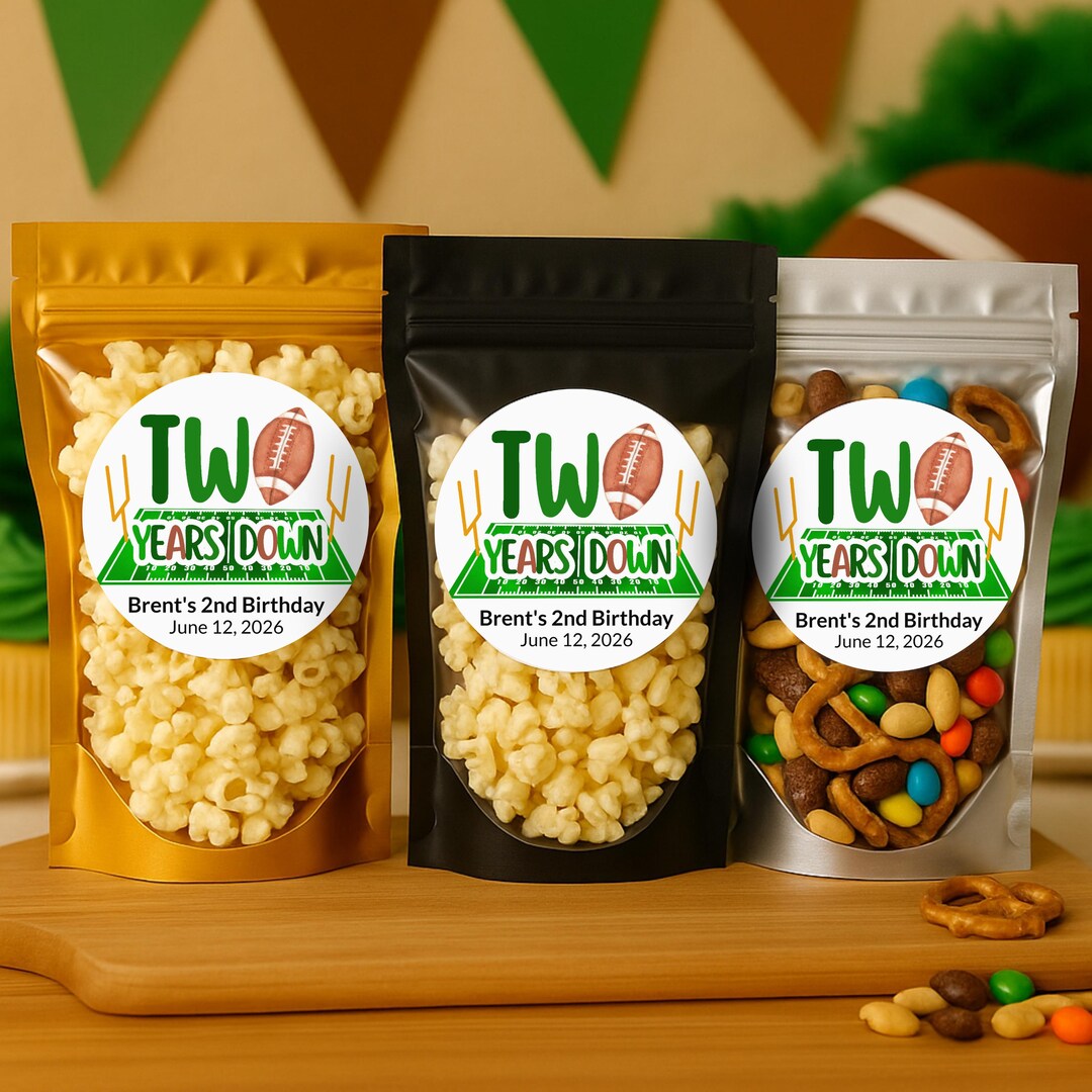 Second Year Down 2nd Birthday Snack Bag Favors – Football Birthday ...