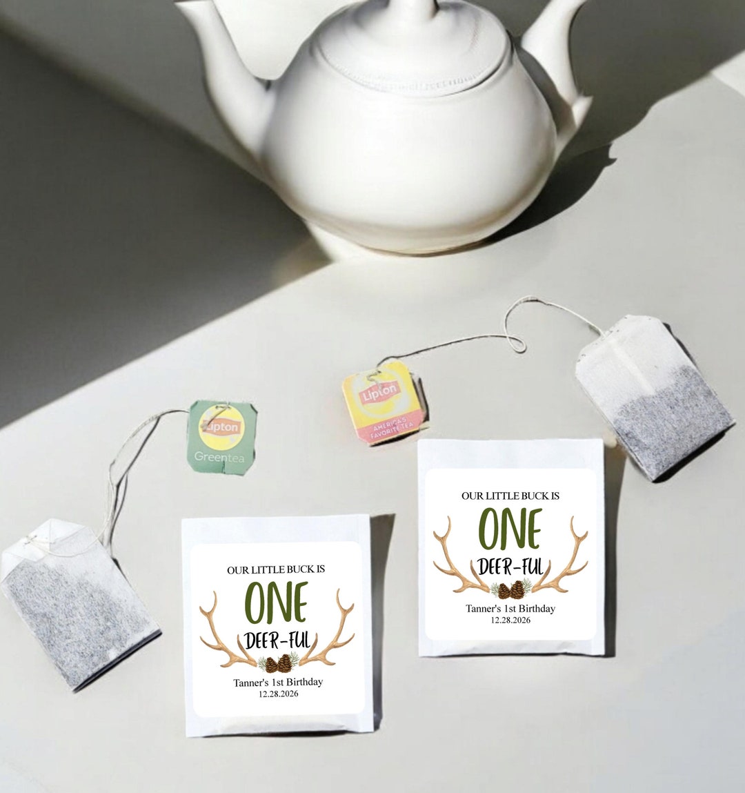One-deer-ful 1st Birthday Party Tea Favors - Custom Fall Tea Favor ...