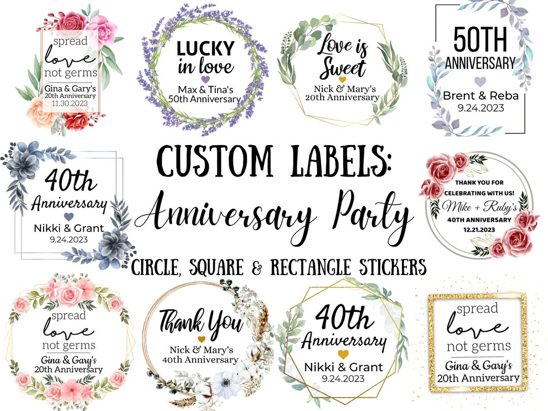 Anniversary Party Stickers - Custom Anniversary Labels, Party Labels ...