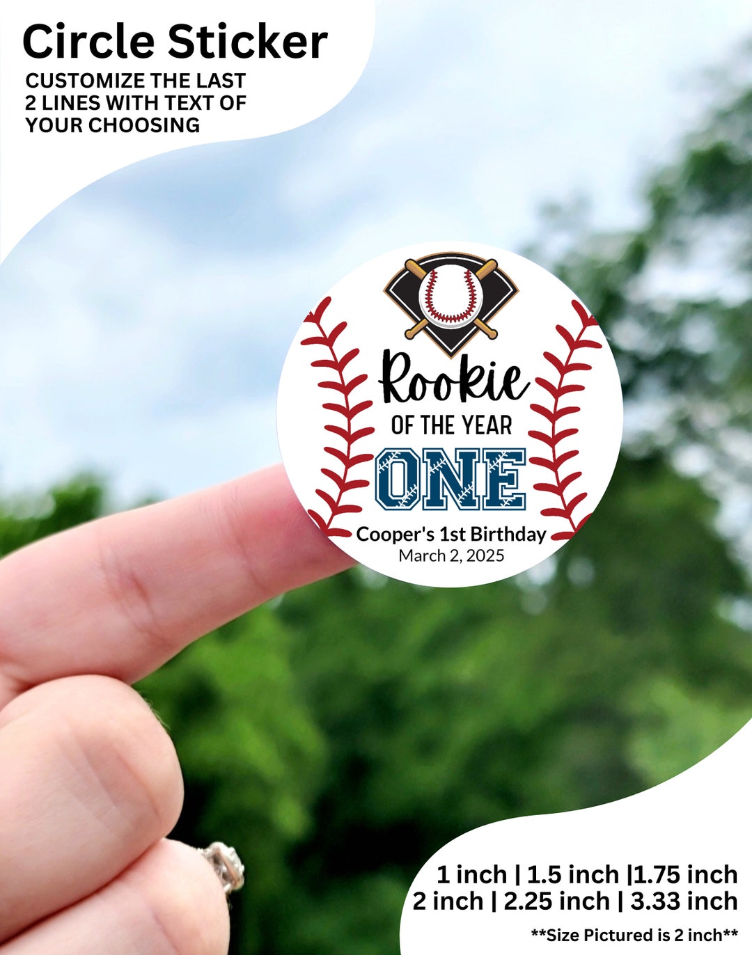 Rookie of the Year 1st Birthday Stickers - Custom Baseball Birthday ...