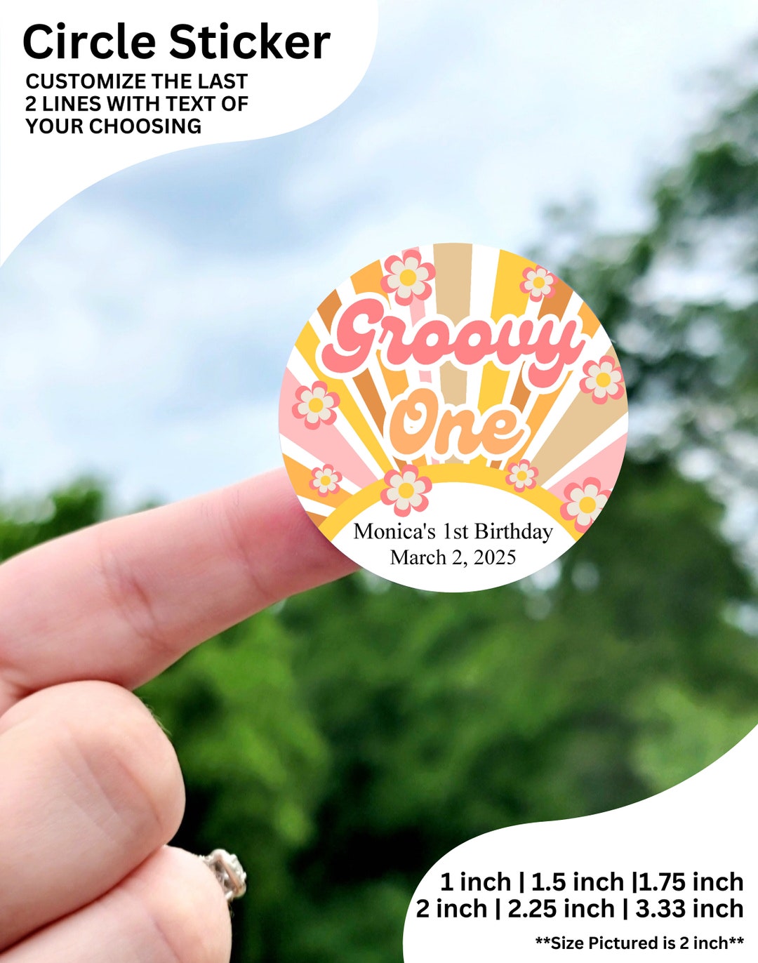 Groovy ONE 1st Birthday Stickers - Custom Retro Daisy Birthday Party ...