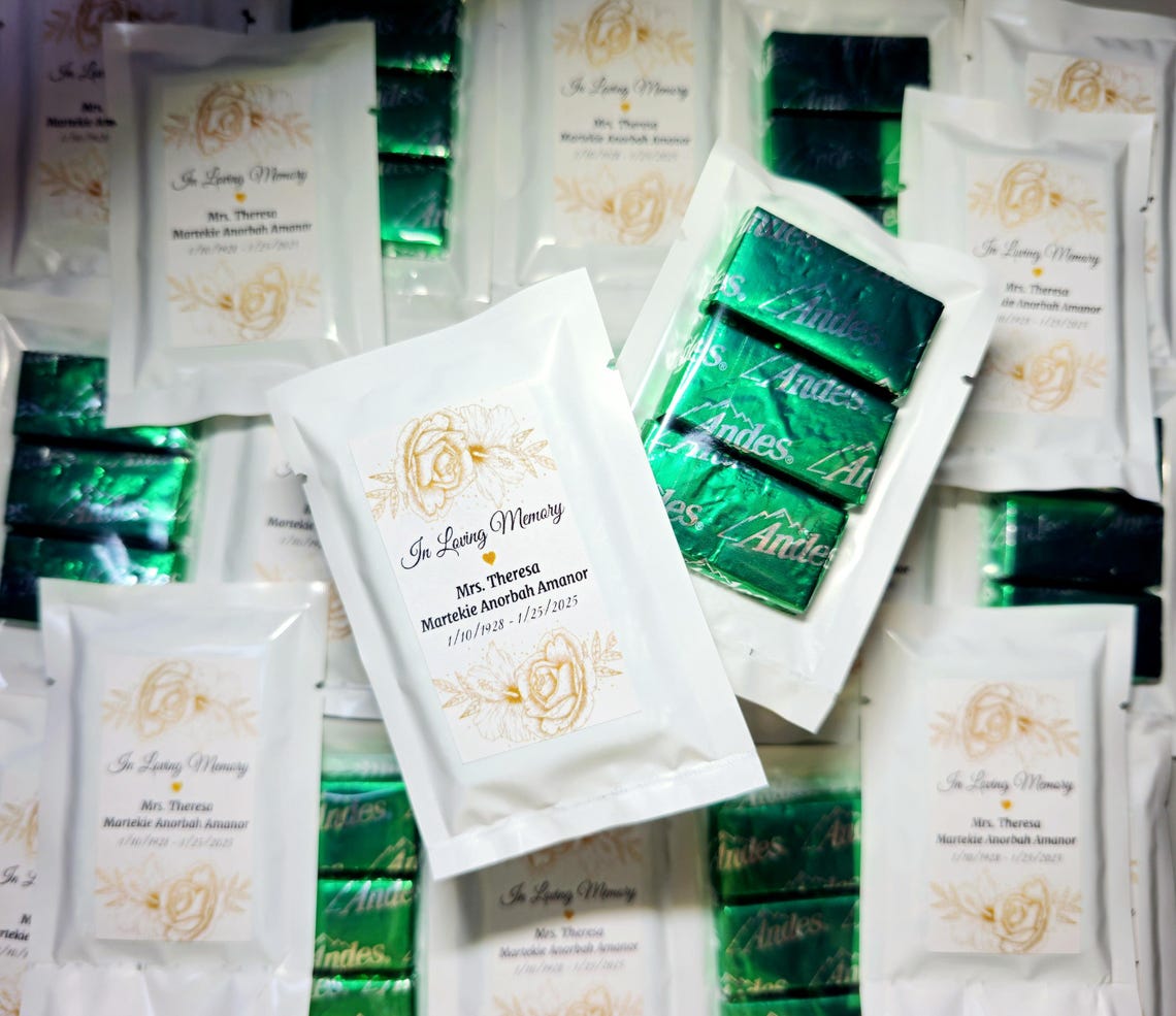 Memorial Andes Mint Chocolate Favors - Memory Mints, Personalized Mints ...