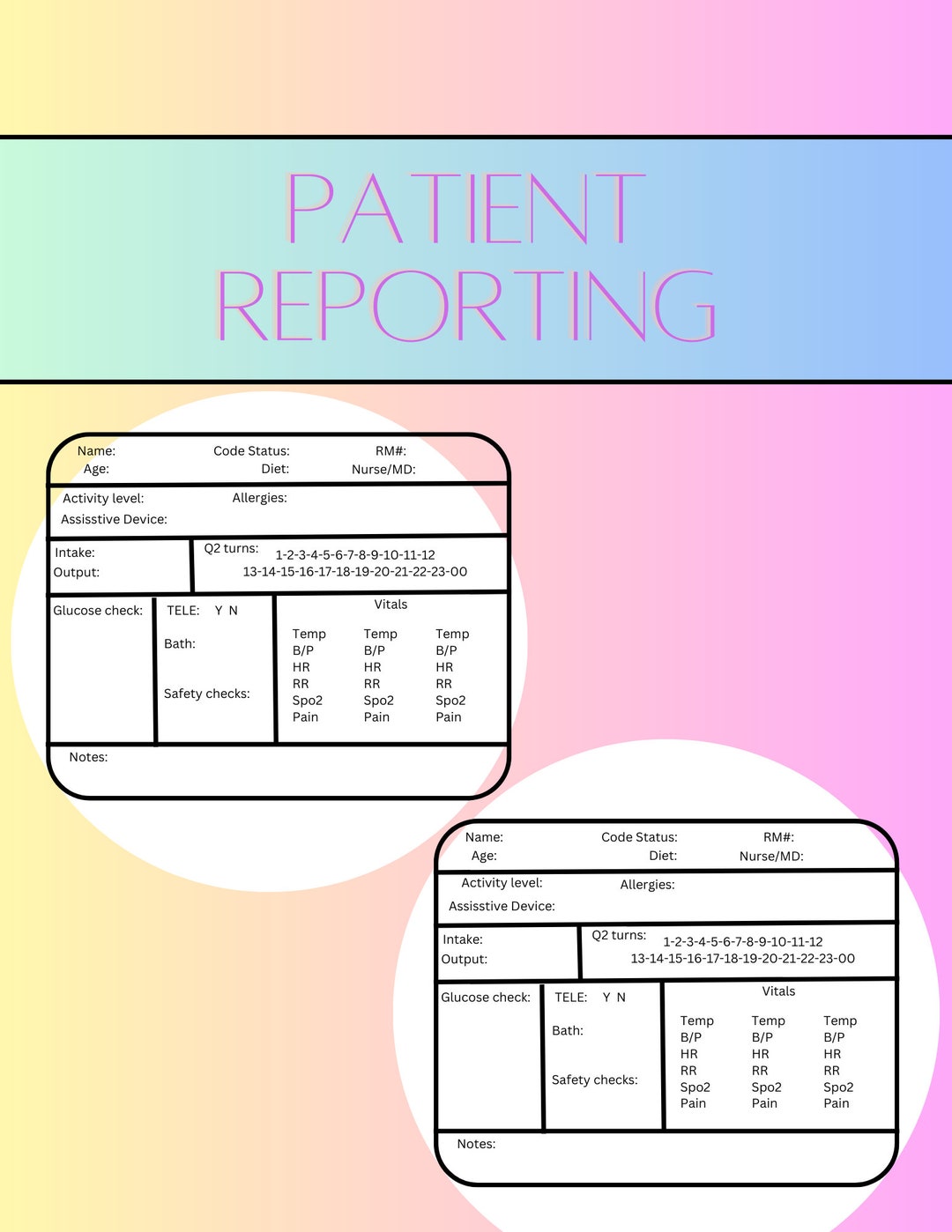 6 Patient Report Sheet | Organizational Tool | Nurse Brain, Tech, Nurse ...