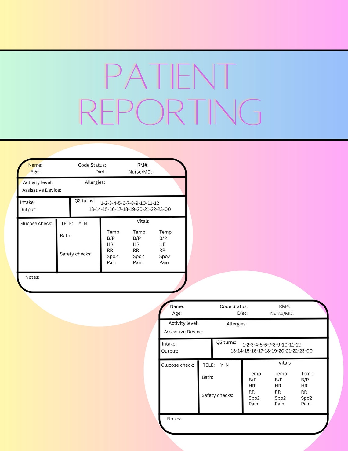 6 Patient Report Sheet | Organizational Tool | Nurse Brain, Tech, Nurse ...