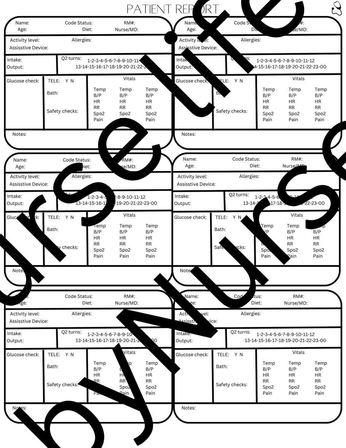 6 Patient Report Sheet | Organizational Tool | Nurse Brain, Tech, Nurse ...