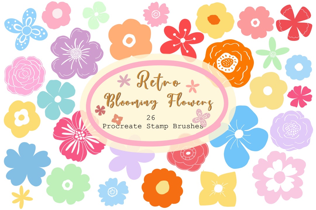 Retro Flower Procreate Stamp Brushes, Blooming Floral Designs (26) - Etsy
