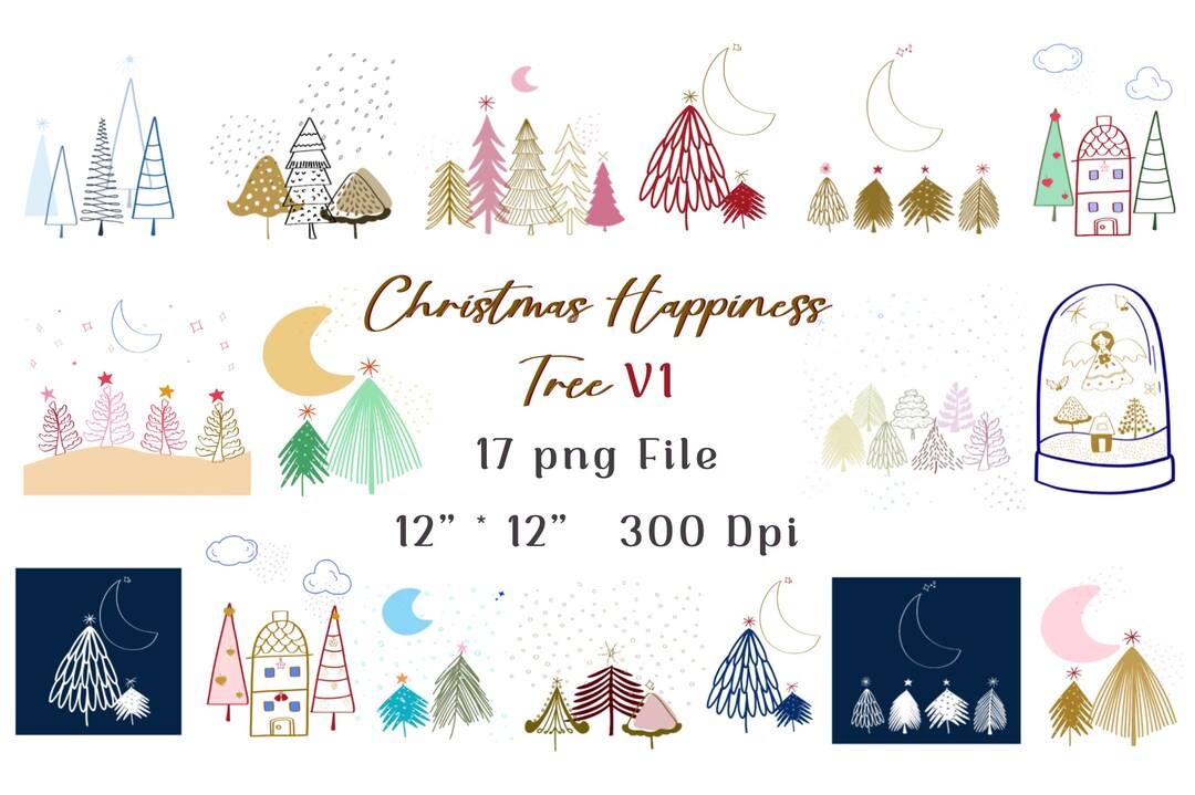 Christmas Happiness Tree V1 Clipart, Simple&lovely Illustration of ...